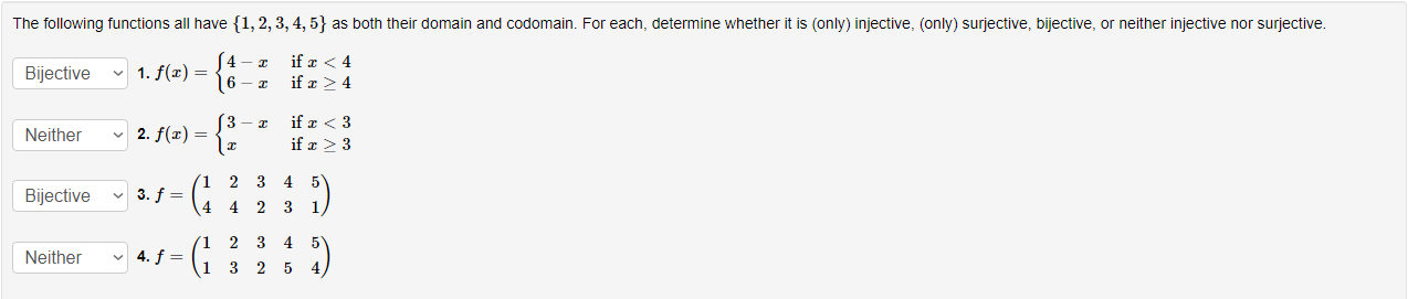 Solved The following functions all have {1,2,3,4,5} as both | Chegg.com