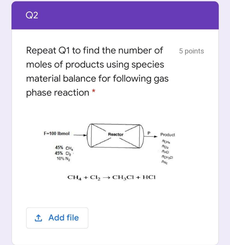 Q2 5 points Repeat Q1 to find the number of moles of | Chegg.com