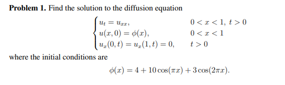 Solved Problem 1. Find the solution to the diffusion | Chegg.com