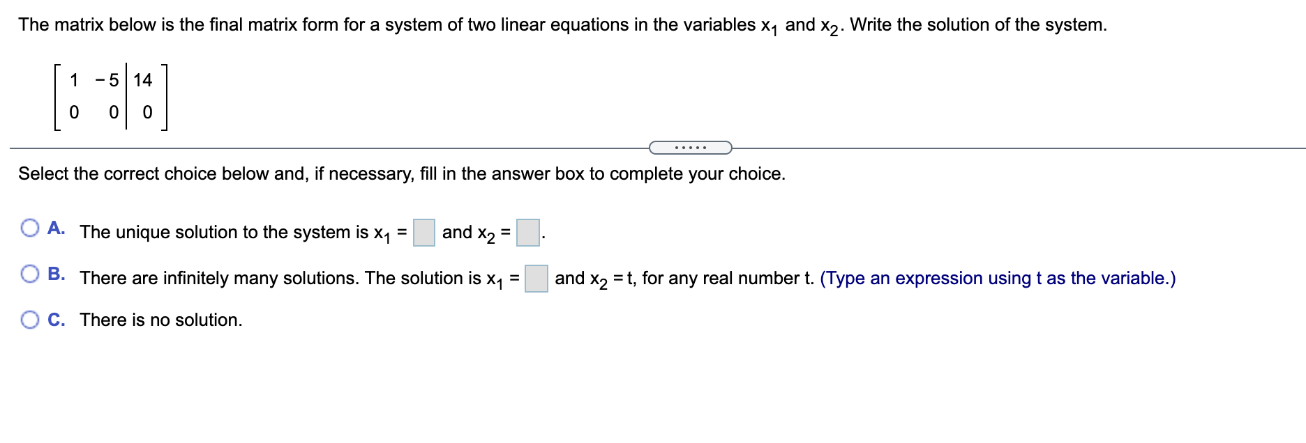 Solved The matrix below is the final matrix form for a | Chegg.com