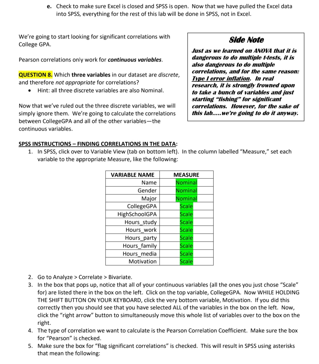 Solved e. Check to make sure Excel is closed and SPSS is | Chegg.com