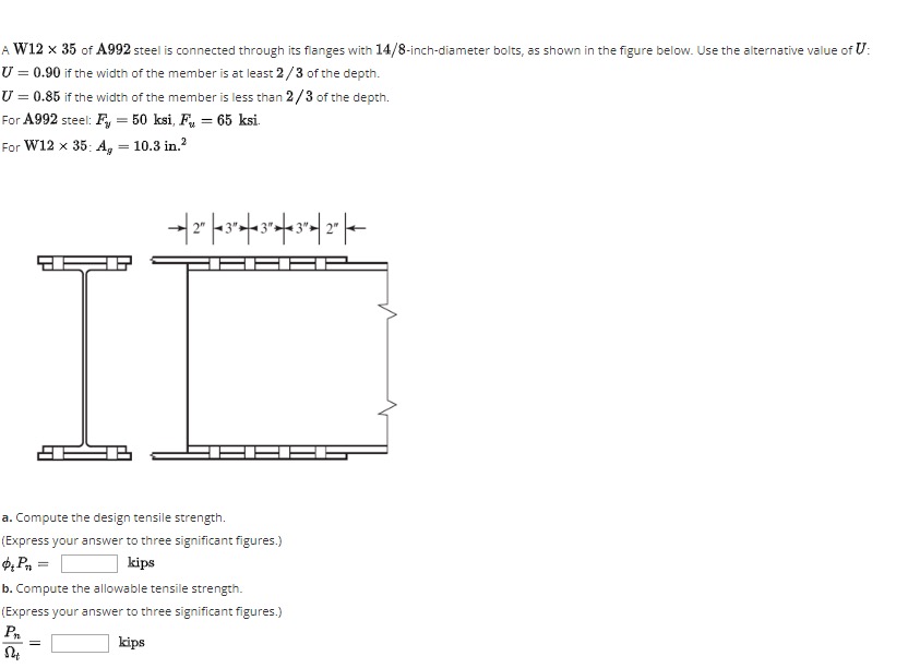 A W12 ×35 of A992 steel is connected through its | Chegg.com
