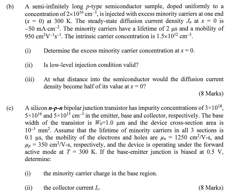 Solved 2. (a) A p-type semiconductor bar of length L = 30 um | Chegg.com