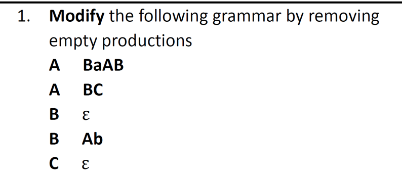 Solved Modify the following grammar by ﻿removingempty | Chegg.com