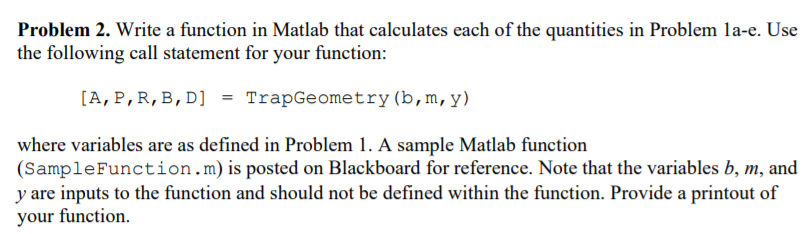 Problem 2. Write a function in Matlab that calculates | Chegg.com