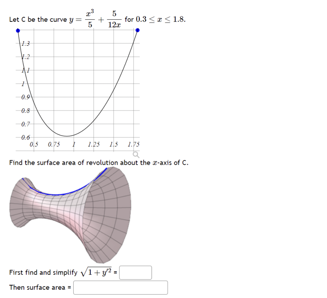 Solved Let C be the curve y=5x3+12x5 for 0.3≤x≤1.8. Find the | Chegg.com