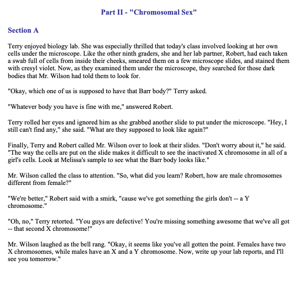 Solved Part Ii Chromosomal Sex Section A Terry Enjoyed