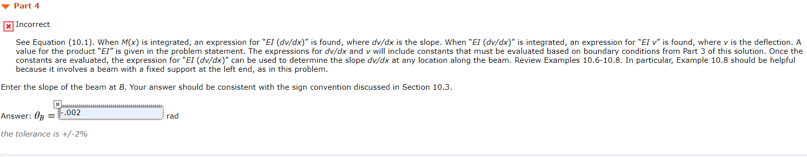 Solved P10.034 (Multistep) Part 1 Correct For the beam and | Chegg.com