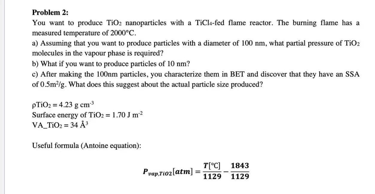 Solved Problem 2: You want to produce TiO2 nanoparticles | Chegg.com