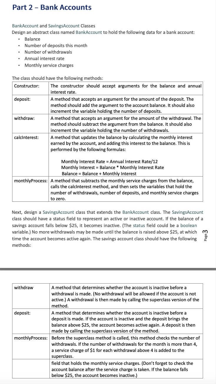 Solved Bankaccount And Savingsaccount Classes Design An 