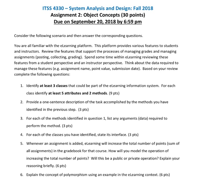 Solved ITSS 4330 - System Analysis and Design: Fall 2018 | Chegg.com