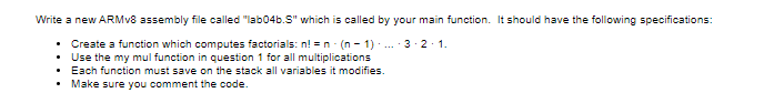 Write a new ARMv8 assembly file called "lab04b.S" | Chegg.com