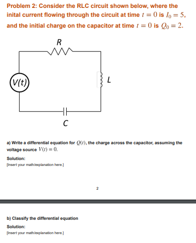 Solved Problem 2: Consider the RLC circuit shown below, | Chegg.com