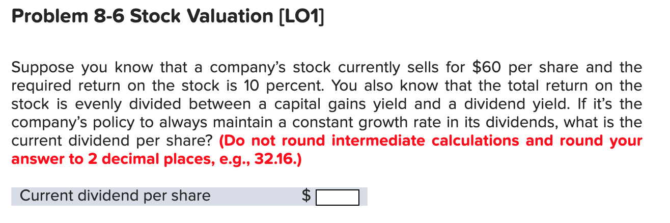 Solved Problem 8-6 Stock Valuation [LO1] Suppose you know | Chegg.com
