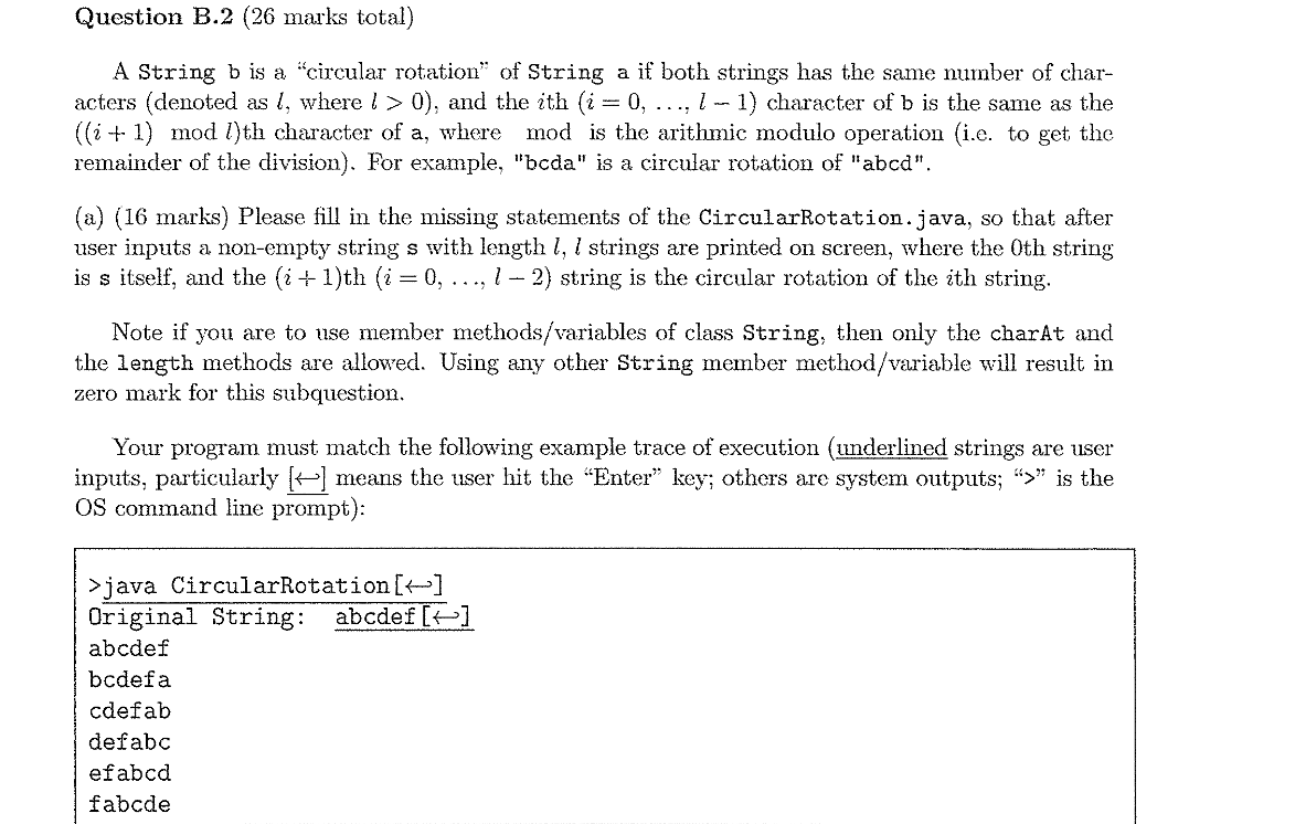 Solved A string b is a "circular rotation" of String a if | Chegg.com