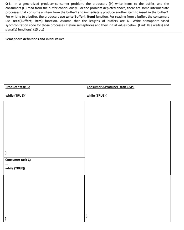 Solved Q6. In a generalized producer-consumer problem, the | Chegg.com