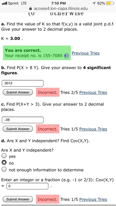 Solved l Sprint LTE 7:10 PM 62% | Chegg.com