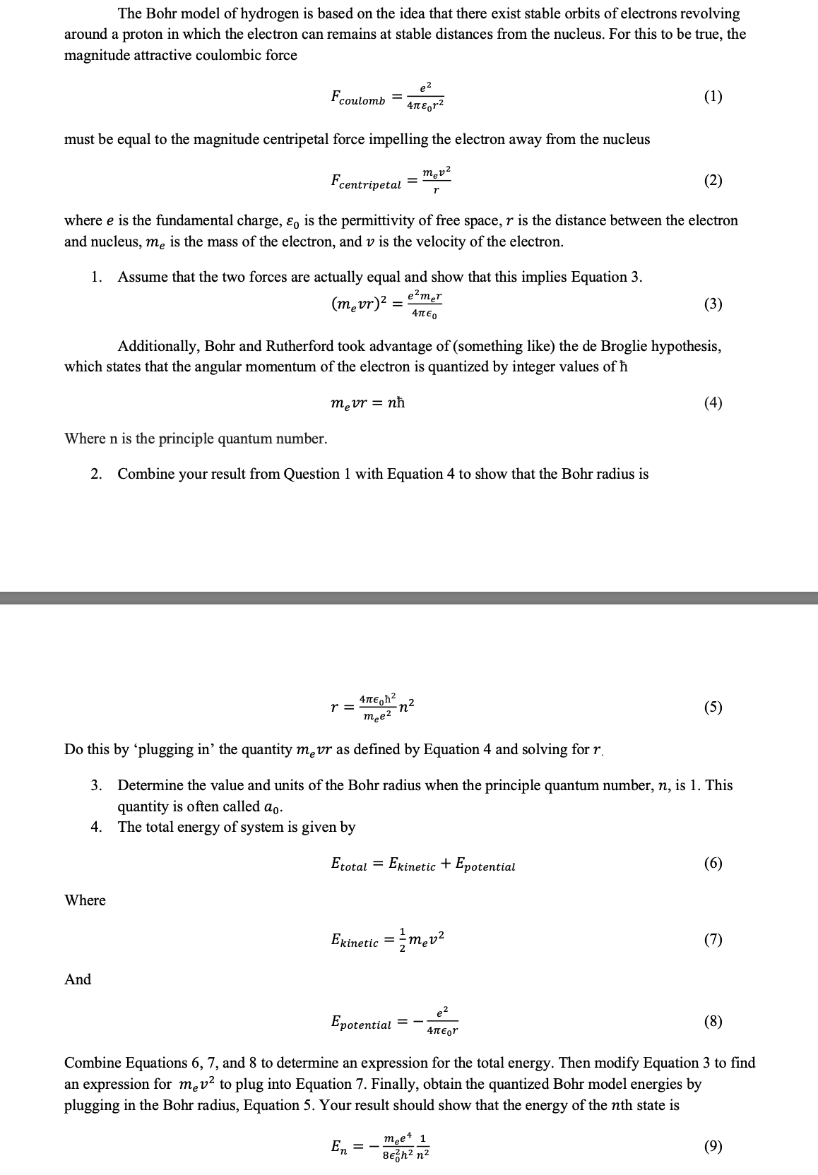 Solved The Bohr model of hydrogen is based on the idea that | Chegg.com