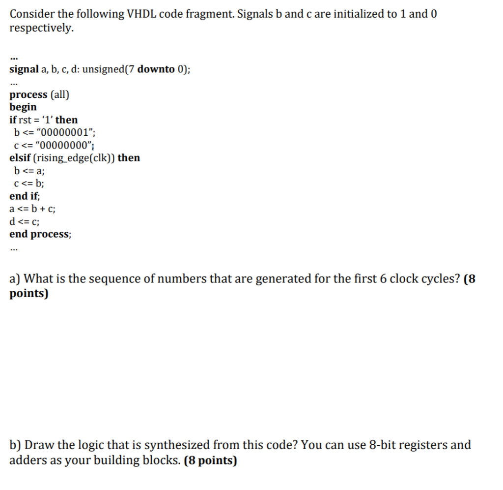 Solved Consider The Following Vhdl Code Fragment Signals B 