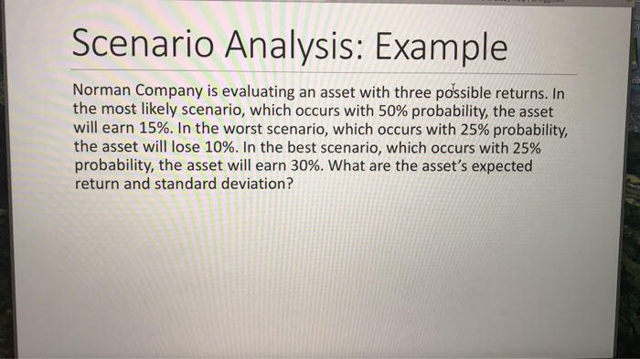 Solved Scenario Analysis: Example Norman Company is | Chegg.com