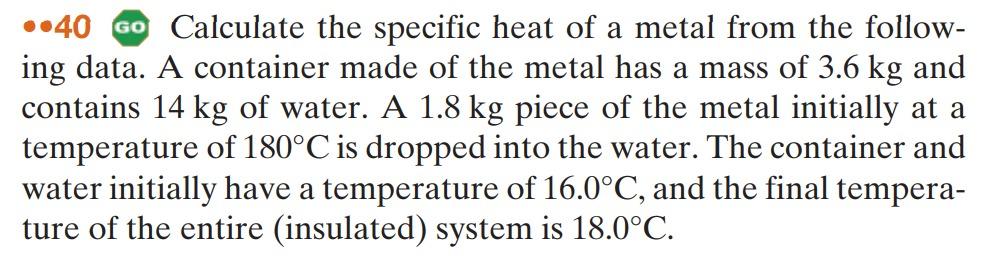 Solved −040 6o Calculate the specific heat of a metal from | Chegg.com