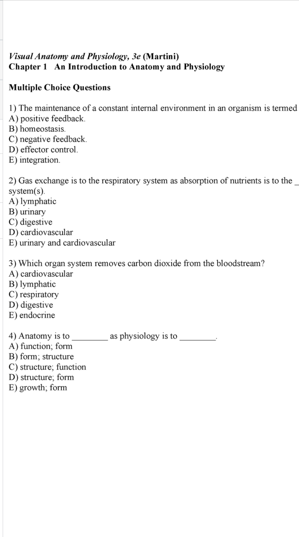 Solved Visual Anatomy and Physiology, 3e (Martini)Chapter 1 | Chegg.com