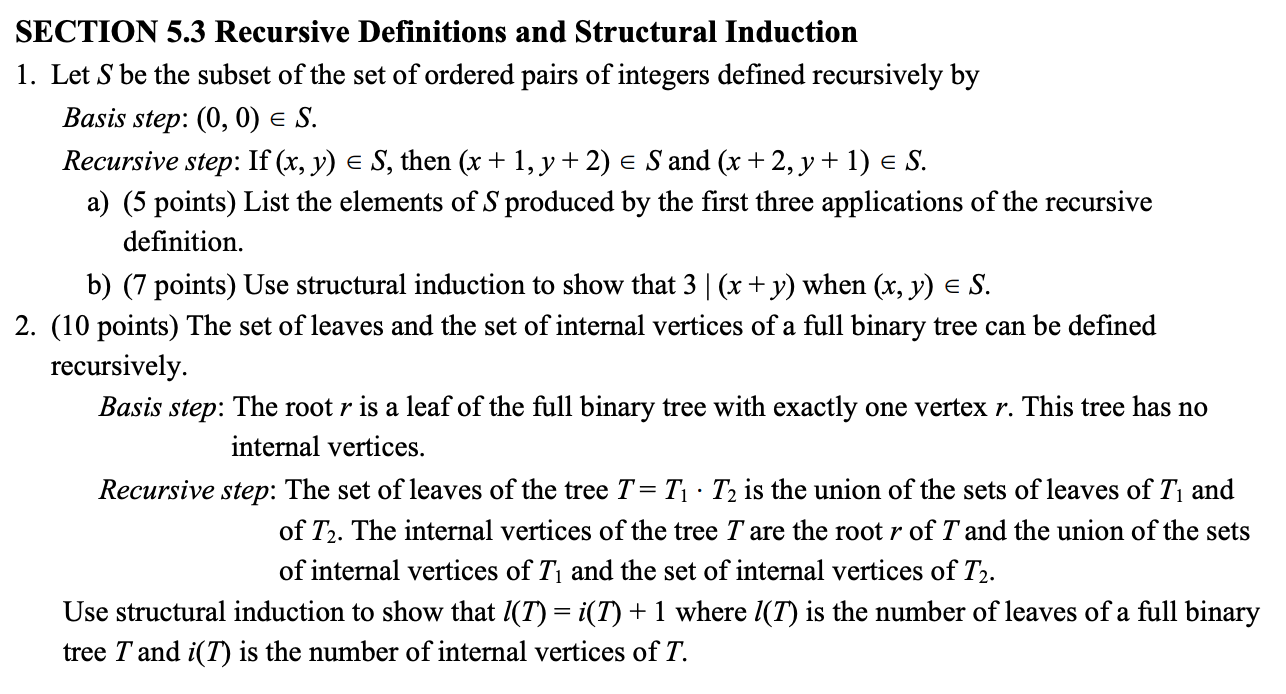 Solved + SECTION 5.3 Recursive Definitions and Structural | Chegg.com