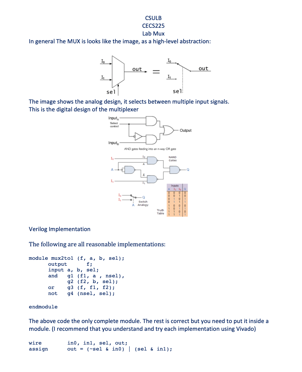 Solved CSULB CECS225 Lab Mux In general The MUX is looks | Chegg.com