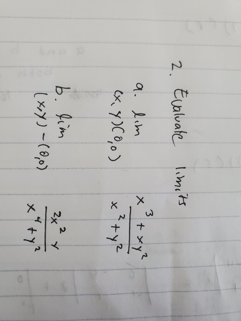 Solved 2. Evaluate limits 3 a. lim Х +xy ex, y)(0,0) ²+ y² | Chegg.com