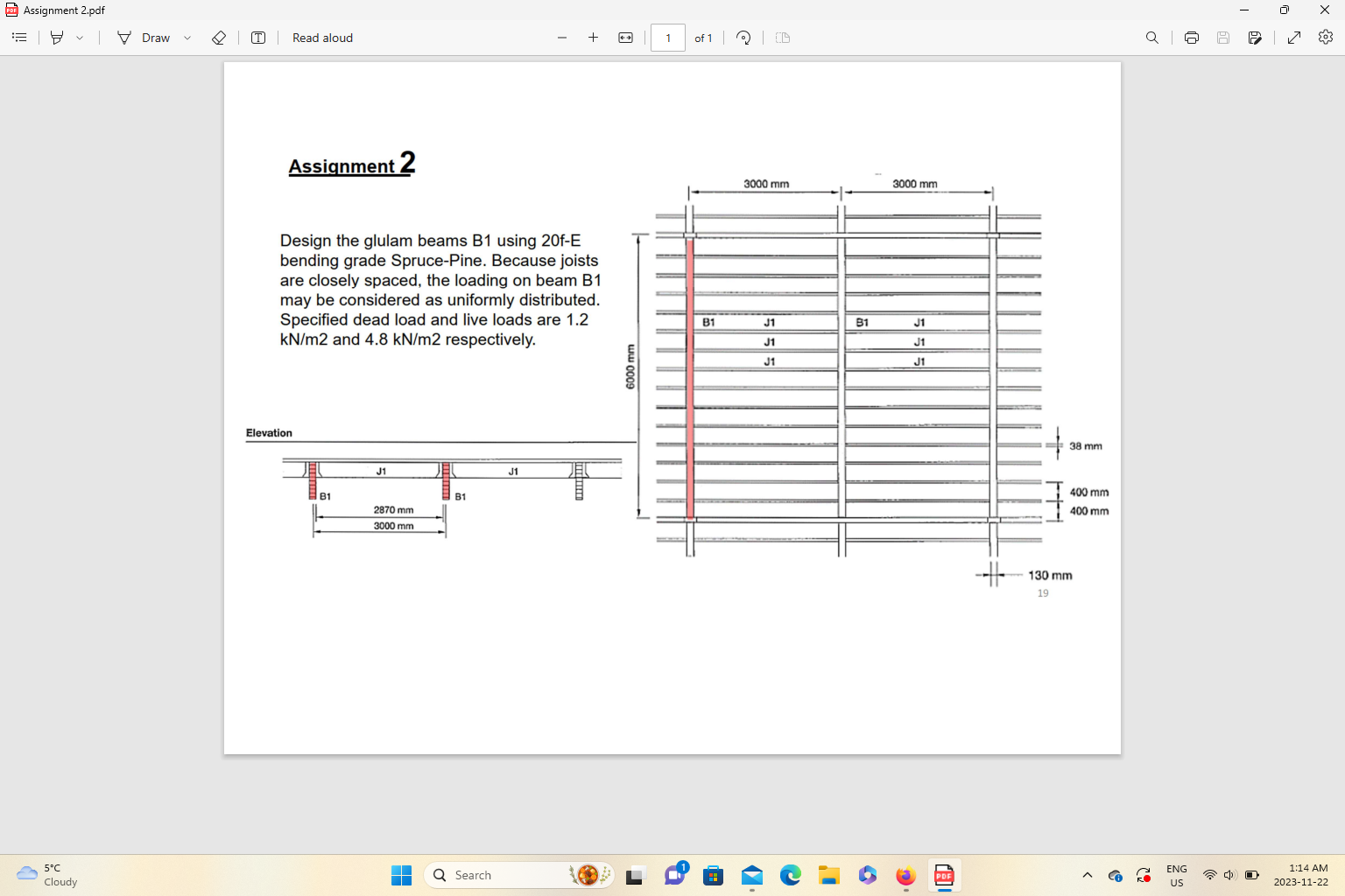 Solved Design the glulam beams B1 ﻿using 20f-E bending grade | Chegg.com