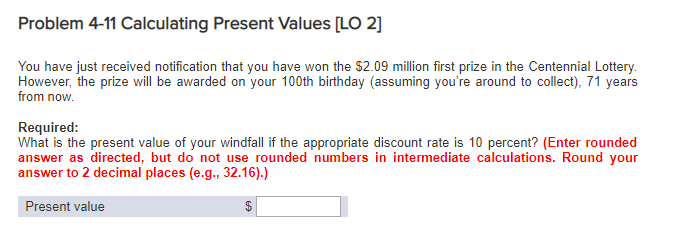 Solved Problem 4-11 Calculating Present Values [LO 2 You | Chegg.com