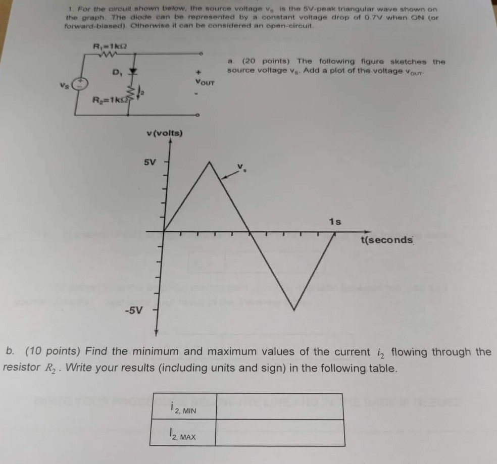 Solved 1. For the circuit shown below, he source voltage V, | Chegg.com
