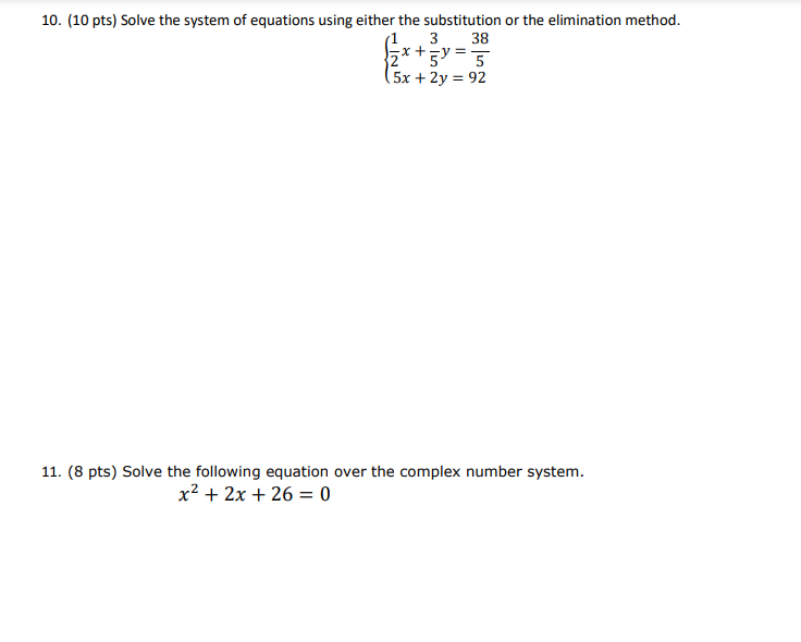 Solved 10. (10 pts) Solve the system of equations using | Chegg.com