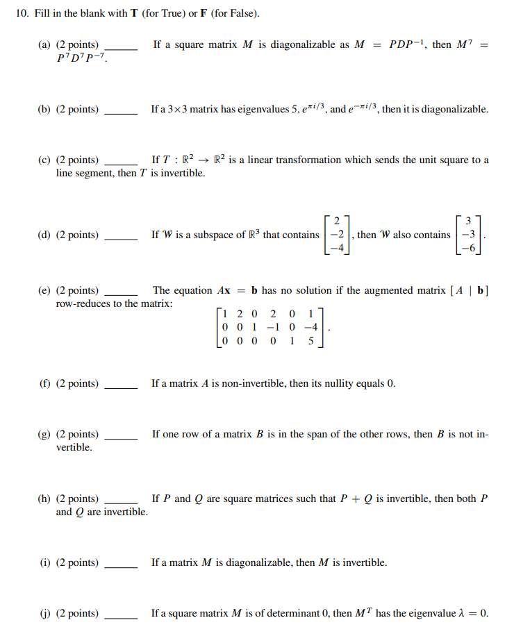 Solved (a) (2 points) If a square matrix M is diagonalizable | Chegg.com