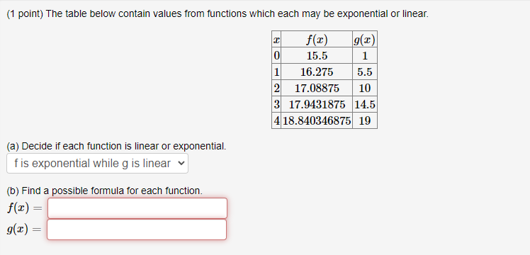 Solved 2 (1 point) The table below contain values from | Chegg.com