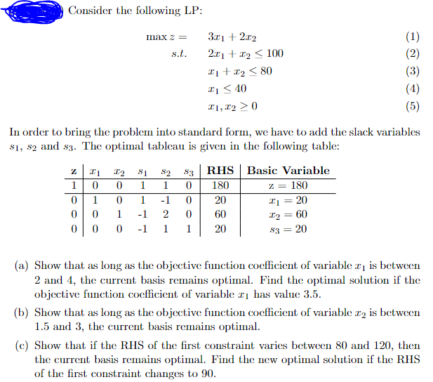 Consider the following LP: maxz= s.t. | Chegg.com