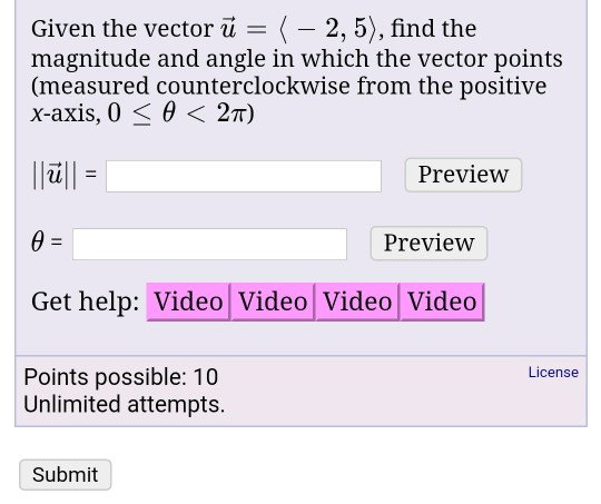 Solved Given the vector ū= (-2,5), find the magnitude and | Chegg.com