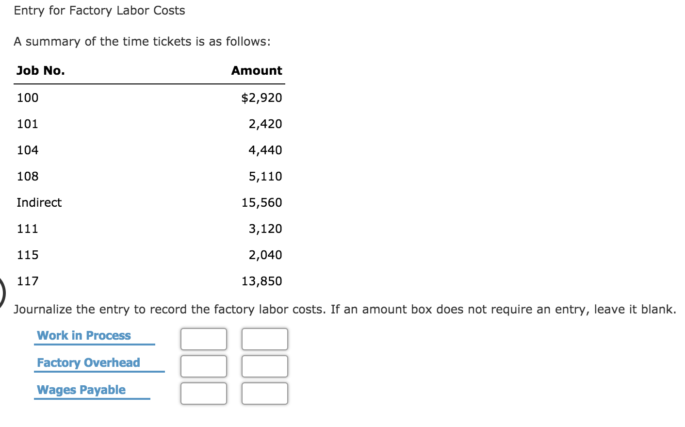 Solved Entry for Factory Labor Costs A summary of the time | Chegg.com