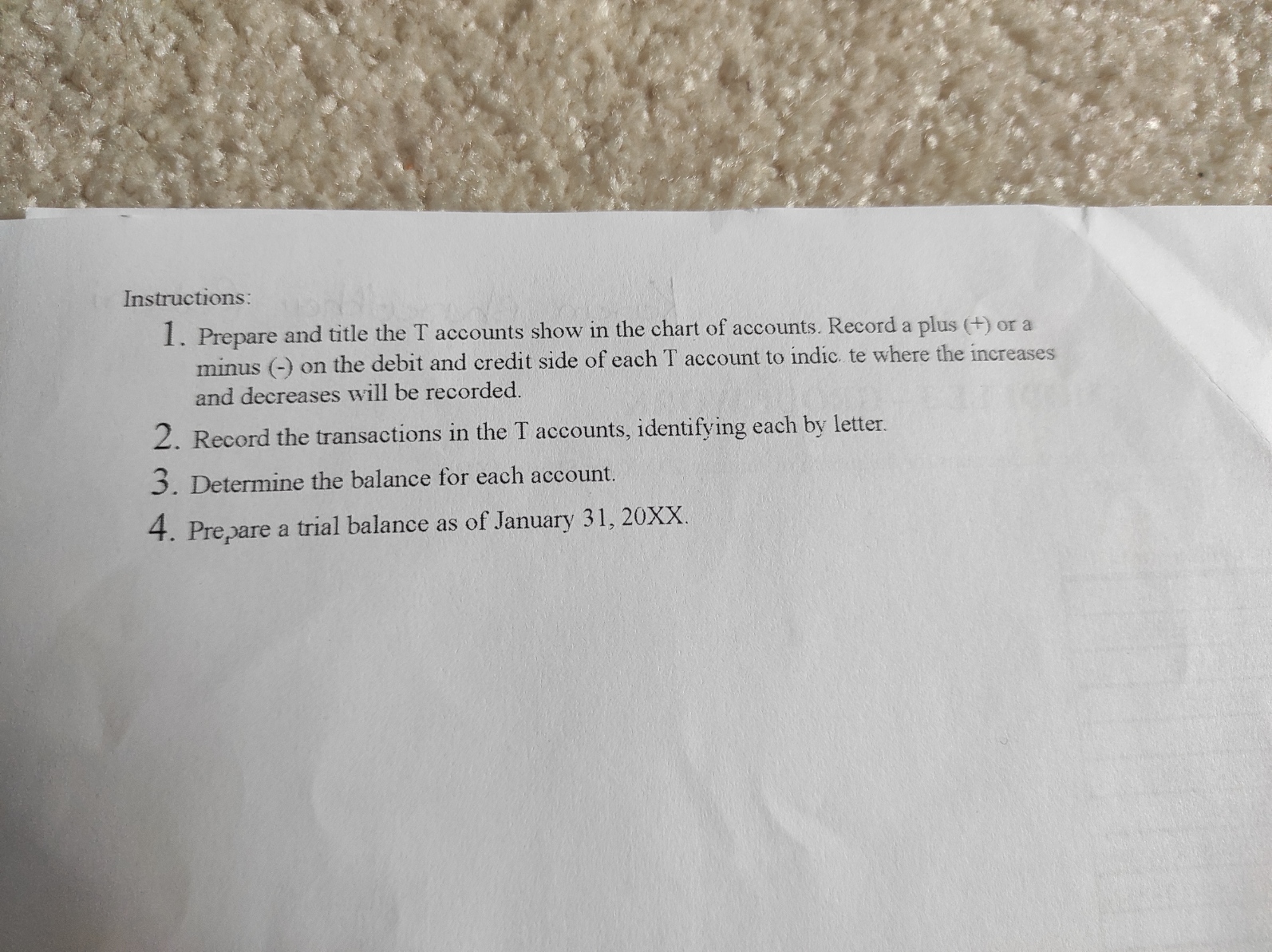 Instructions: 1. Prepare and title the T accounts | Chegg.com