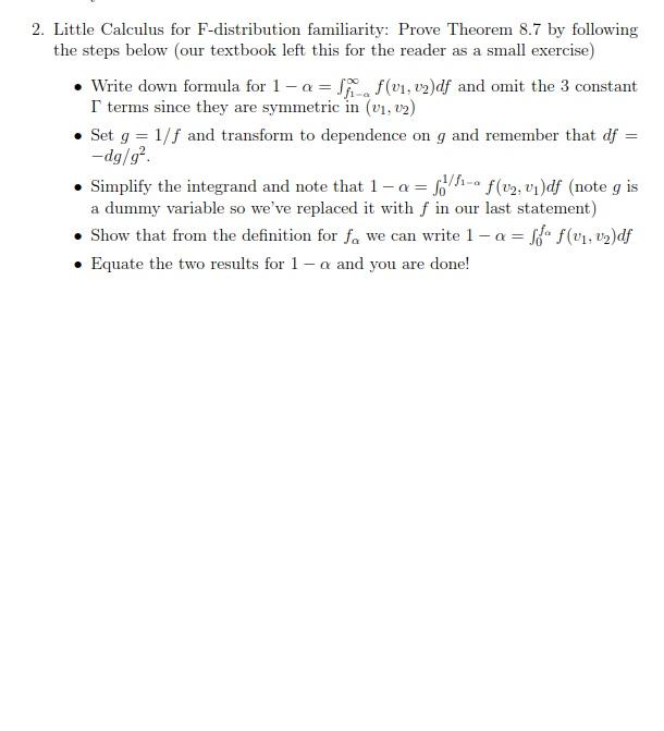 2. Little Calculus for F-distribution familiarity: | Chegg.com