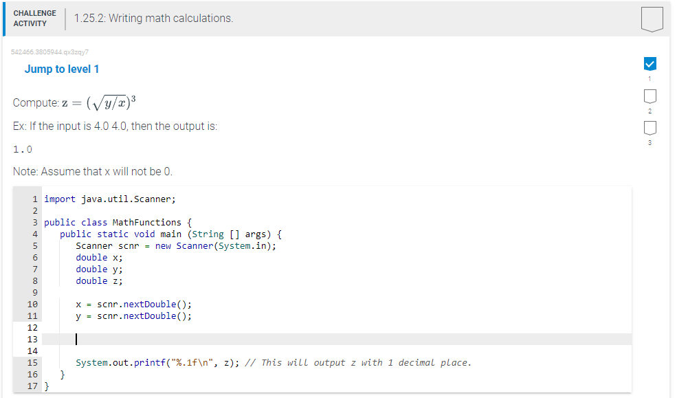 Solved Jump to level 1Compute: z=(yx2)3Ex: If the input is | Chegg.com