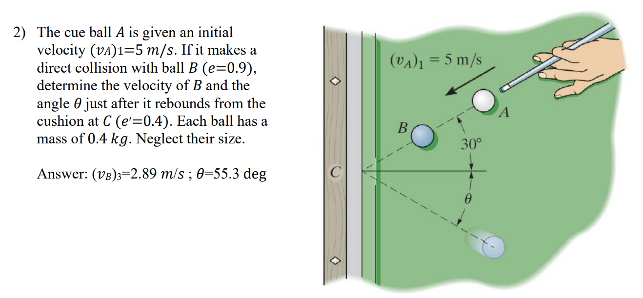 Solved (VA), = 5 m/s 2) The cue ball A is given an initial | Chegg.com