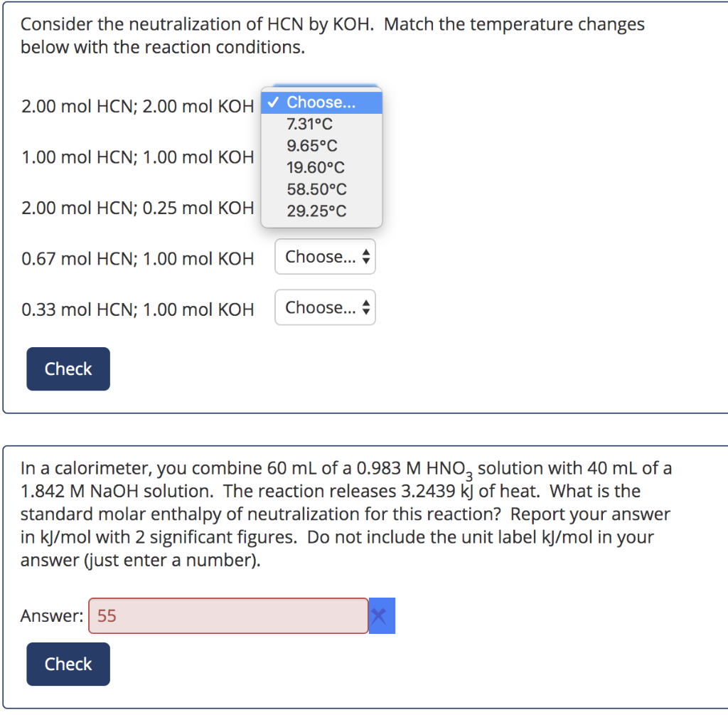Consider the neutralization of HCN by KOH. Match the | Chegg.com