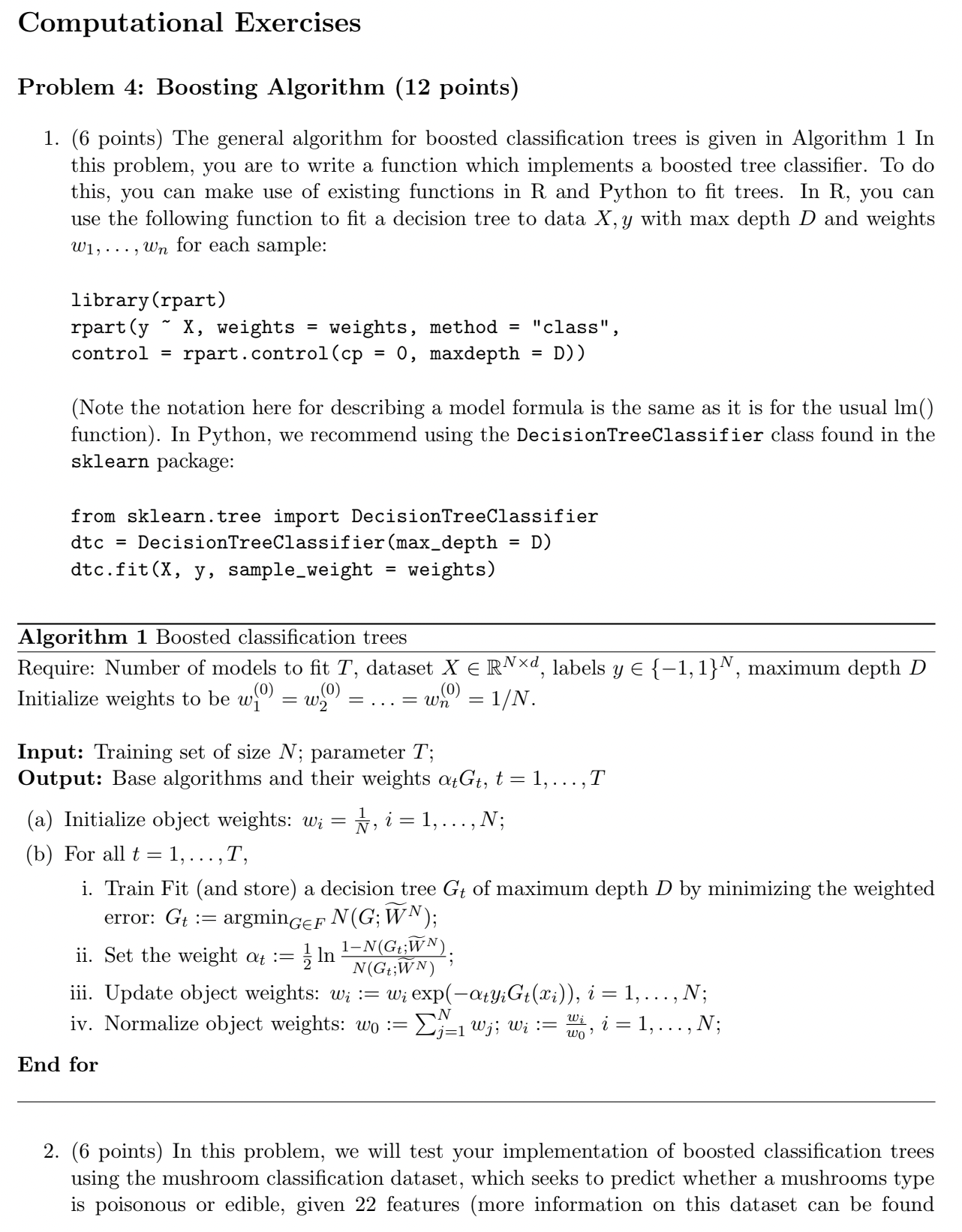 Solved Problem 4: Boosting Algorithm (12 points) 1. (6 | Chegg.com