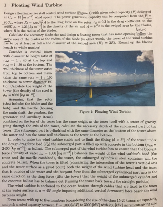 Solved Design a floating active stall control wind turbine | Chegg.com