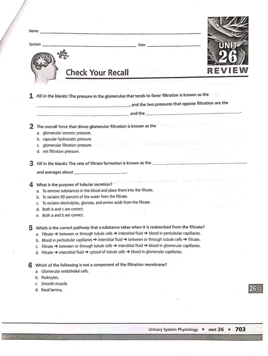 Solved Name Section UNIT Date 26 REVIEW Check Your Recall 1 | Chegg.com