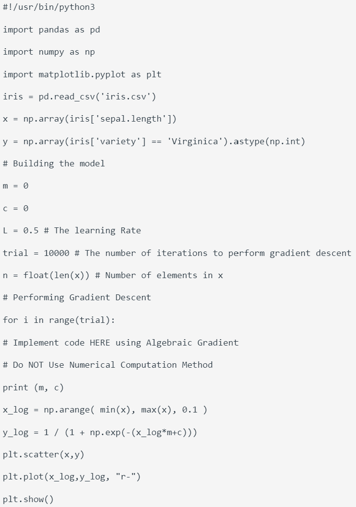 Solved Download iris.csv file on the same directory of your | Chegg.com