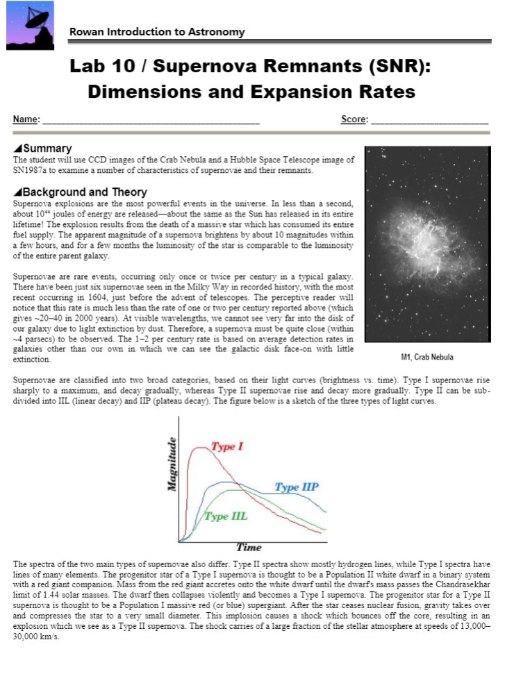 Solved Rowan Introduction to Astronomy Lab 10 / Supernova | Chegg.com