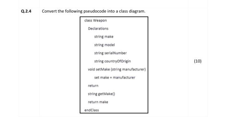 Solved Q.2.4 Convert the following pseudocode into a class | Chegg.com