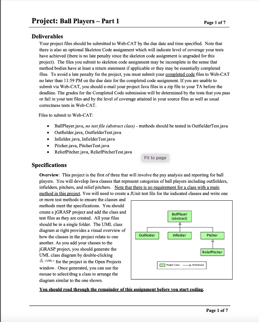 Solved Project: Ball Players - Part 1 Page 1 of 7 | Chegg.com